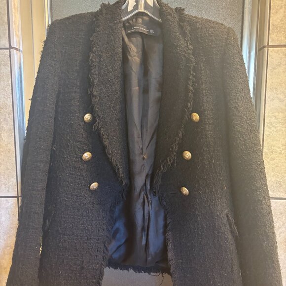Zara | Jackets & Coats | Black Tweed Chanel Style Blazer | Poshmark